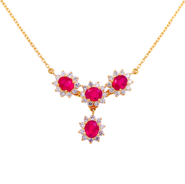 18ct Yellow Gold Ruby Cluster Pendant Necklace