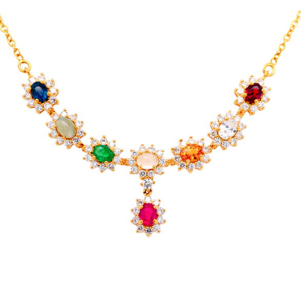 18ct Yellow Gold Cluster Jewel Pendant Set